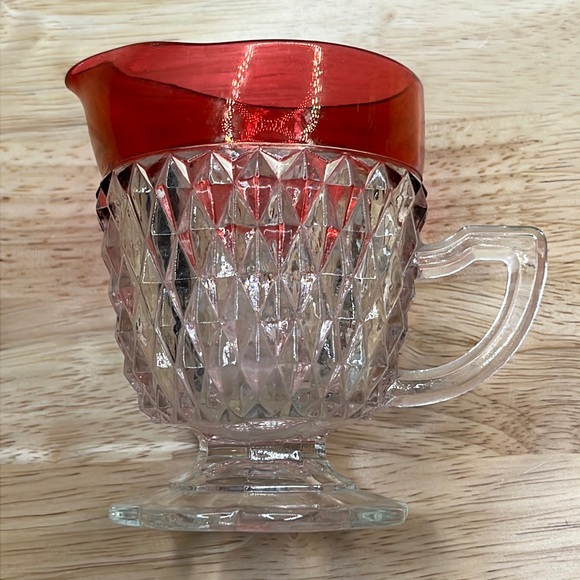Kitchen | Indiana Glass Ruby Stained Diamond Point Handled Pedestal ...